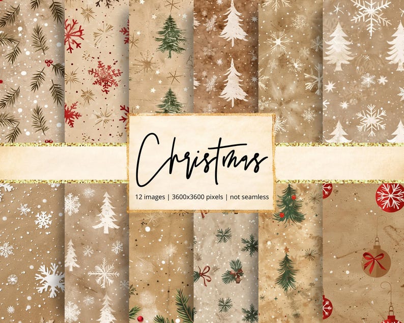 Beige Christmas Digital Paper, Holiday, Festive, Jolly, Santa Claus ...