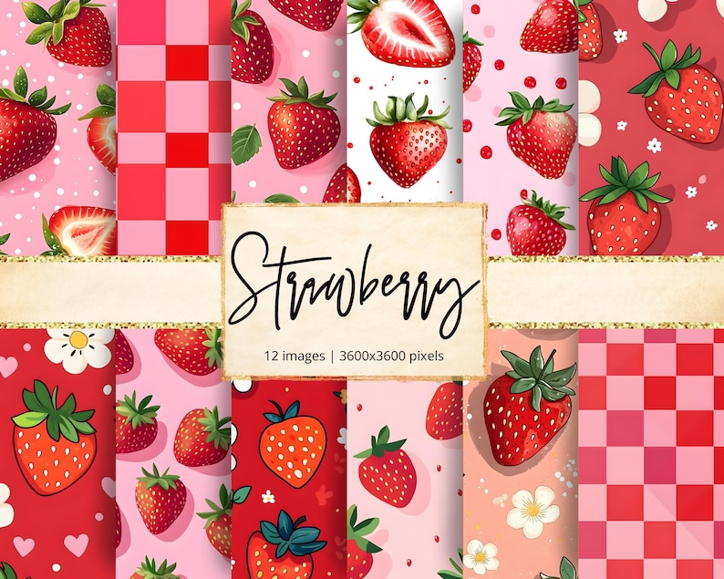 Strawberry Digital Paper, Red, Pink, Berry, Fruits, Strawberries ...