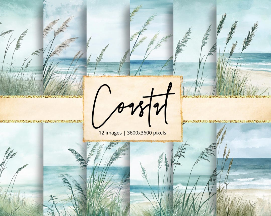 Coastal Grass Digital Paper, Beach, Sea, Shore, Ocean, Seagrass, Nature ...
