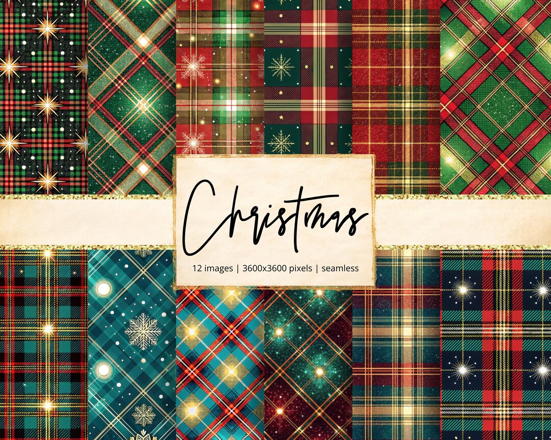 Christmas Plaid Digital Paper, Red, Green, Tartan, Holiday, Festive ...