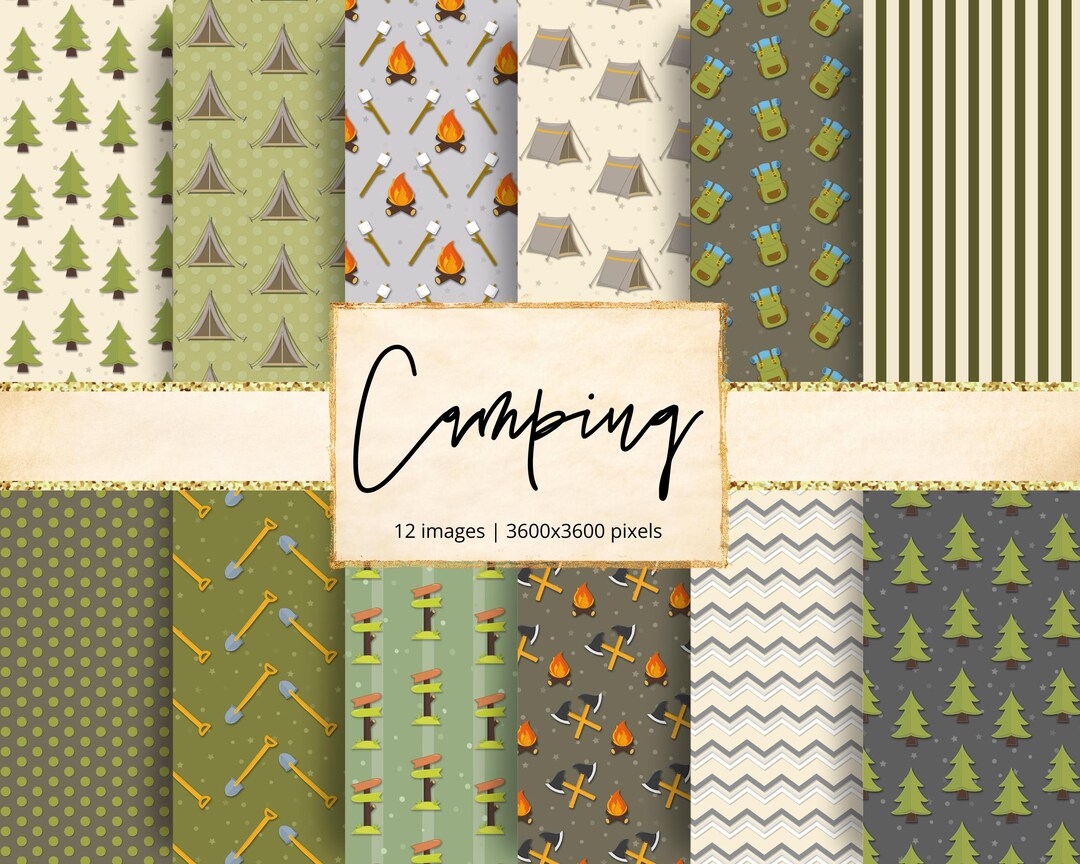 Camping Digital Paper, Tent, Backpacking, Hiking, Campfire, Campground ...