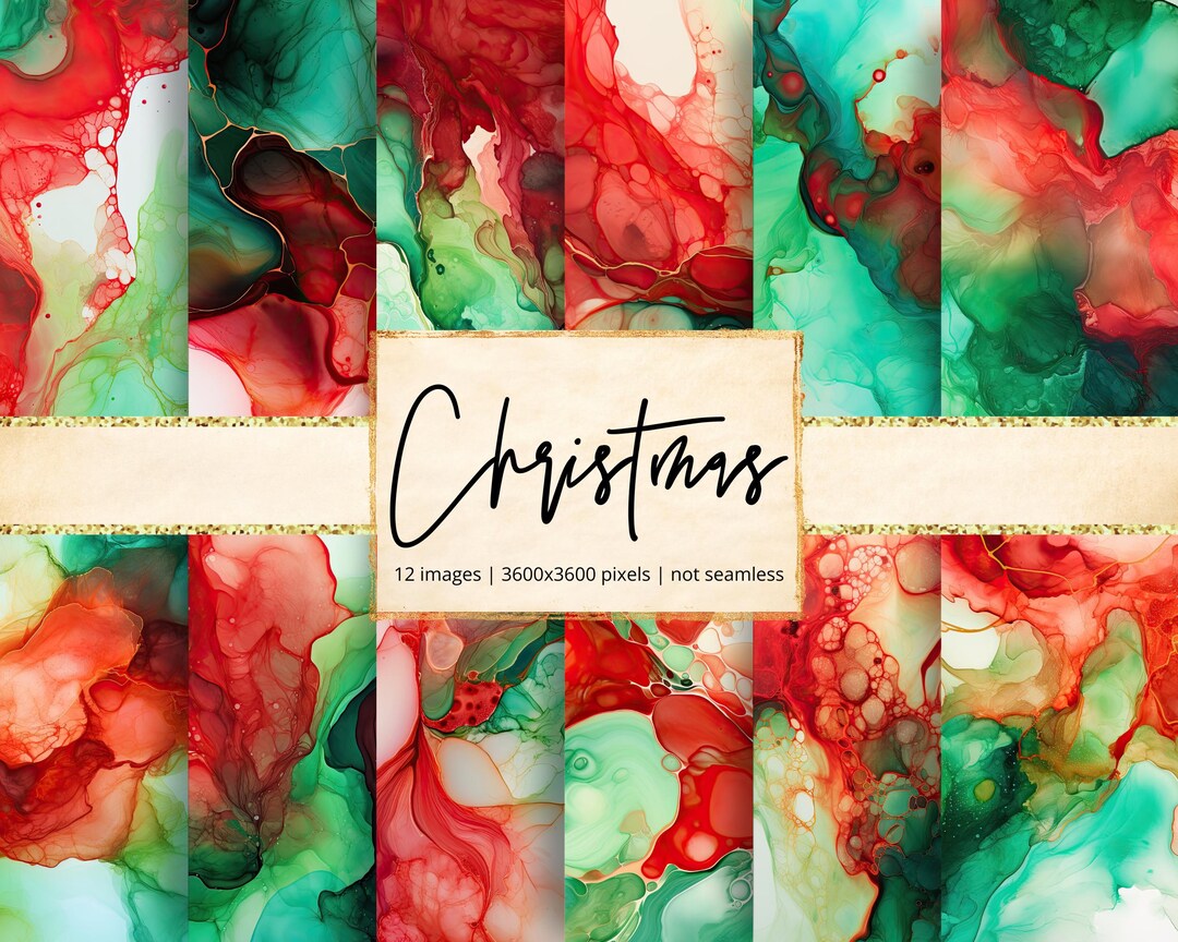 Red Green Alcohol Ink Christmas Digital Paper, Holiday, Festive, Jolly ...