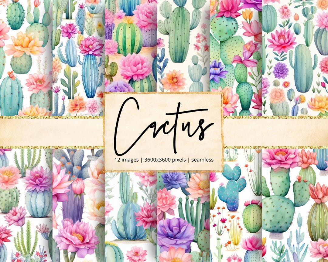 Cactus Digital Paper, Succulent, Desert, Green, Botanical, Nature ...