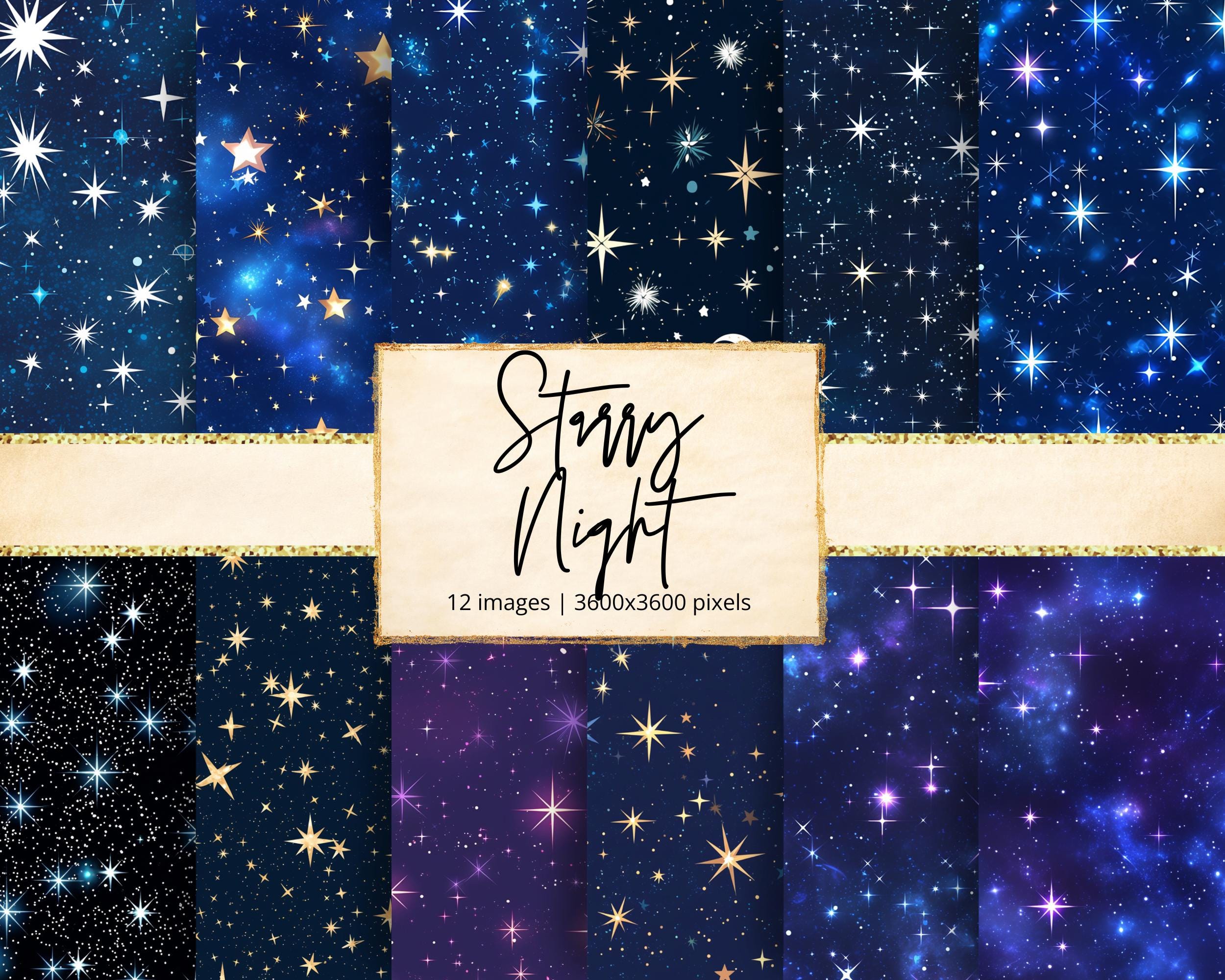 Starry Night Digital Paper, Stars, Galaxy, Sky, Astronomy, Celestial ...