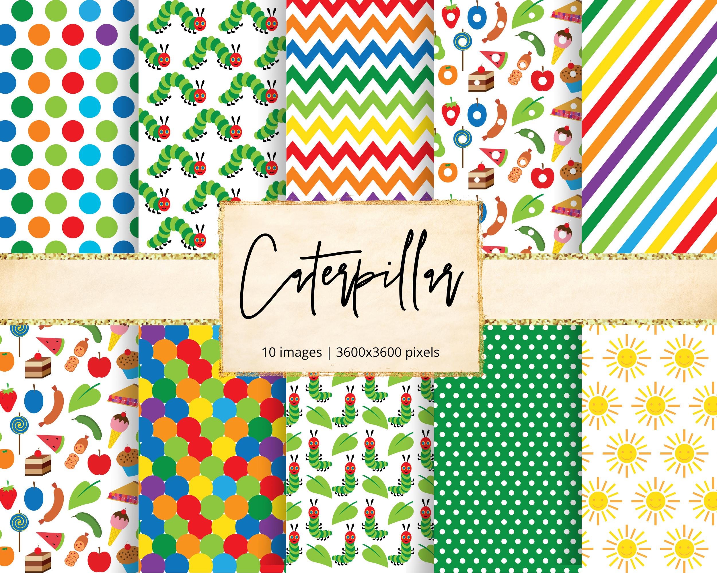 Caterpillar Digital Paper, Green Hungry Caterpillar, Fun Kids Book ...