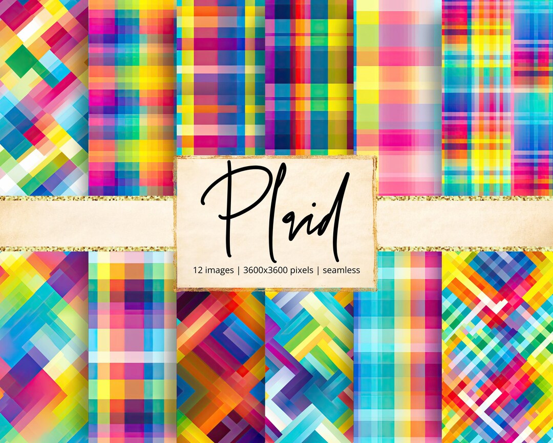 Rainbow Plaid Digital Paper, Tartan, Checkered, Buffalo Check, Gingham ...
