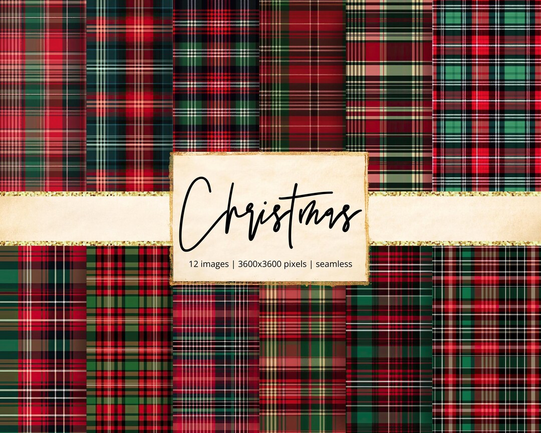 Christmas Plaid Digital Paper, Red, Green, Tartan, Holiday, Festive ...