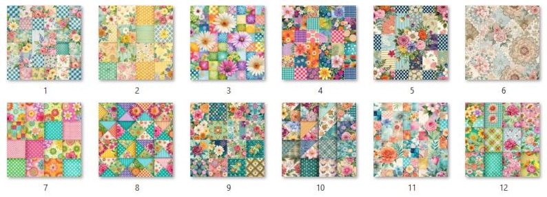 Patchwork Digital Paper, Flowers, Quilt, Sewing, Embroidery, Vintage ...