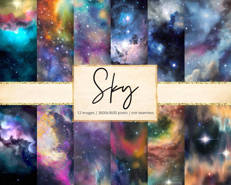 Sky Digital Paper, Clouds, Night, Celestial, Galaxy, Stars, Space ...
