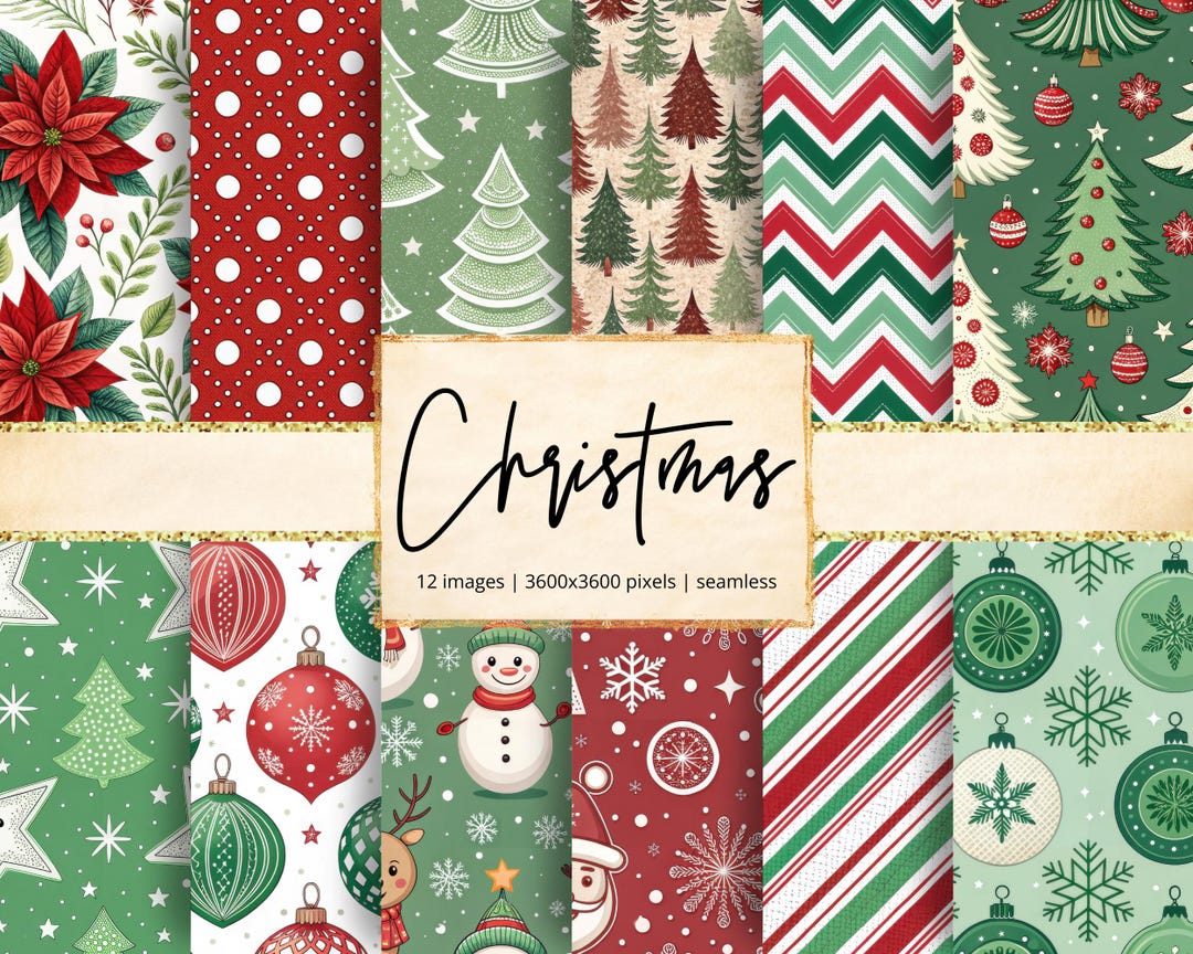 Christmas Digital Paper, Red, Green, Ornament, Pattern, Holiday ...