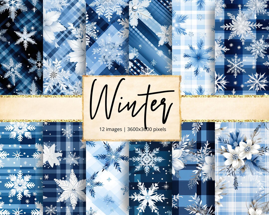Winter Snowflakes Digital Paper, Frosty Patterns, Blue Snowflake ...