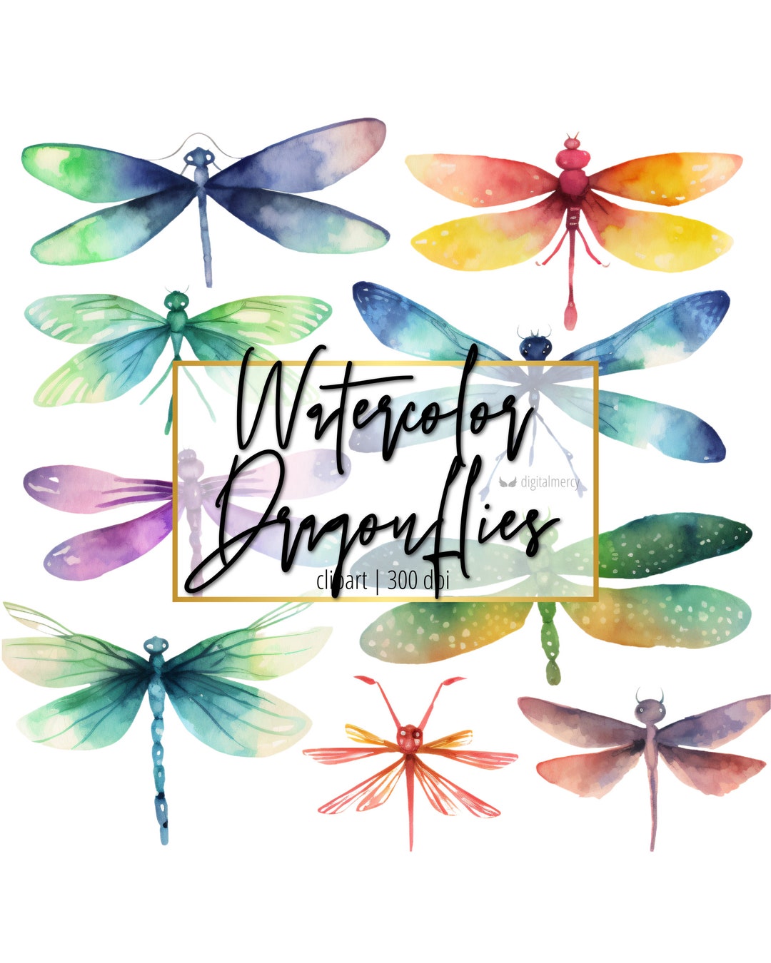 Watercolor Dragonflies Clipart, Insects, Butterflies, Dragonfly, PNG ...