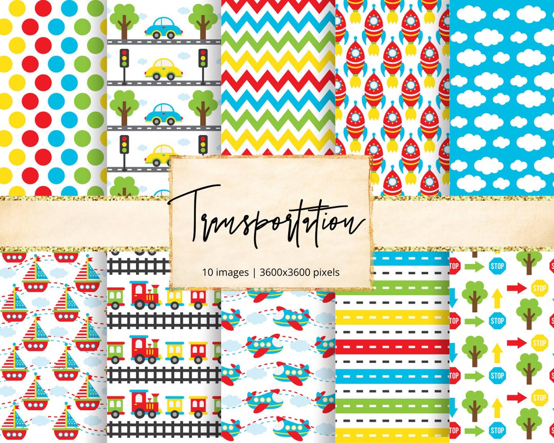 Transportation Digital Paper, Car, Vehicles, Train, Boat, Rocket ...