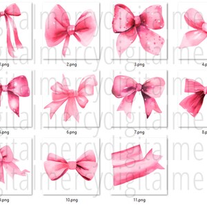 Watercolor Pink Bows Clipart, Pink Ribbons, Girly, Pastel Pink, PNG ...