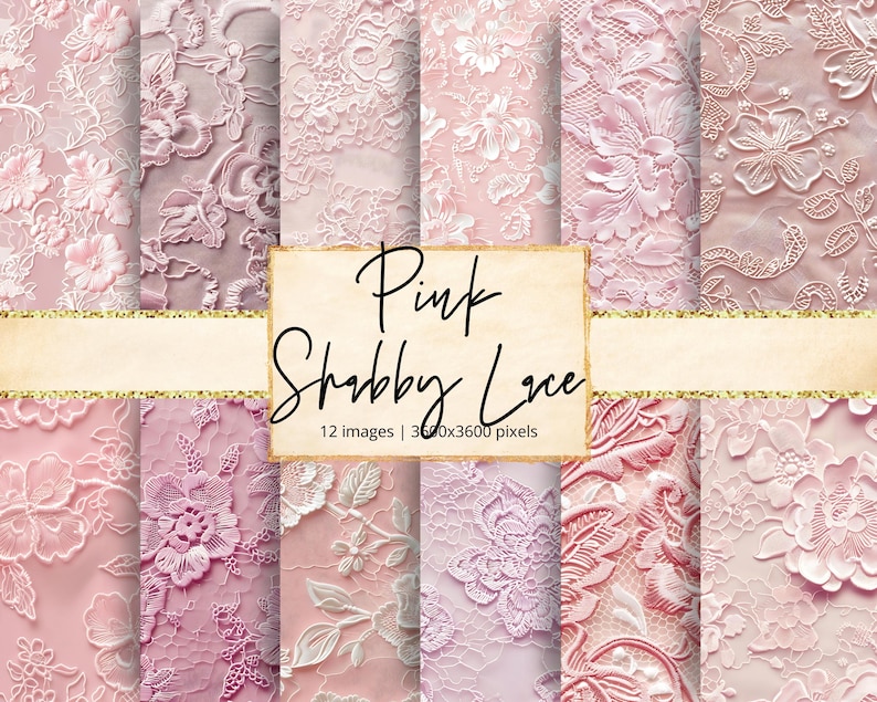 Pink Shabby Lace Digital Paper, Shabby Chic, Antique Vintage Elegant ...