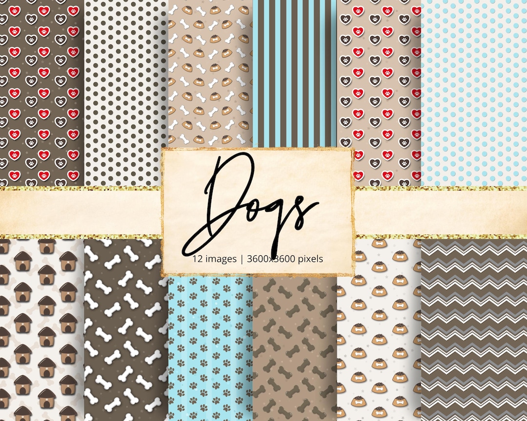 Dogs Digital Paper, Puppy, Paw Prints, Pets, Animals, Canine, Bones ...