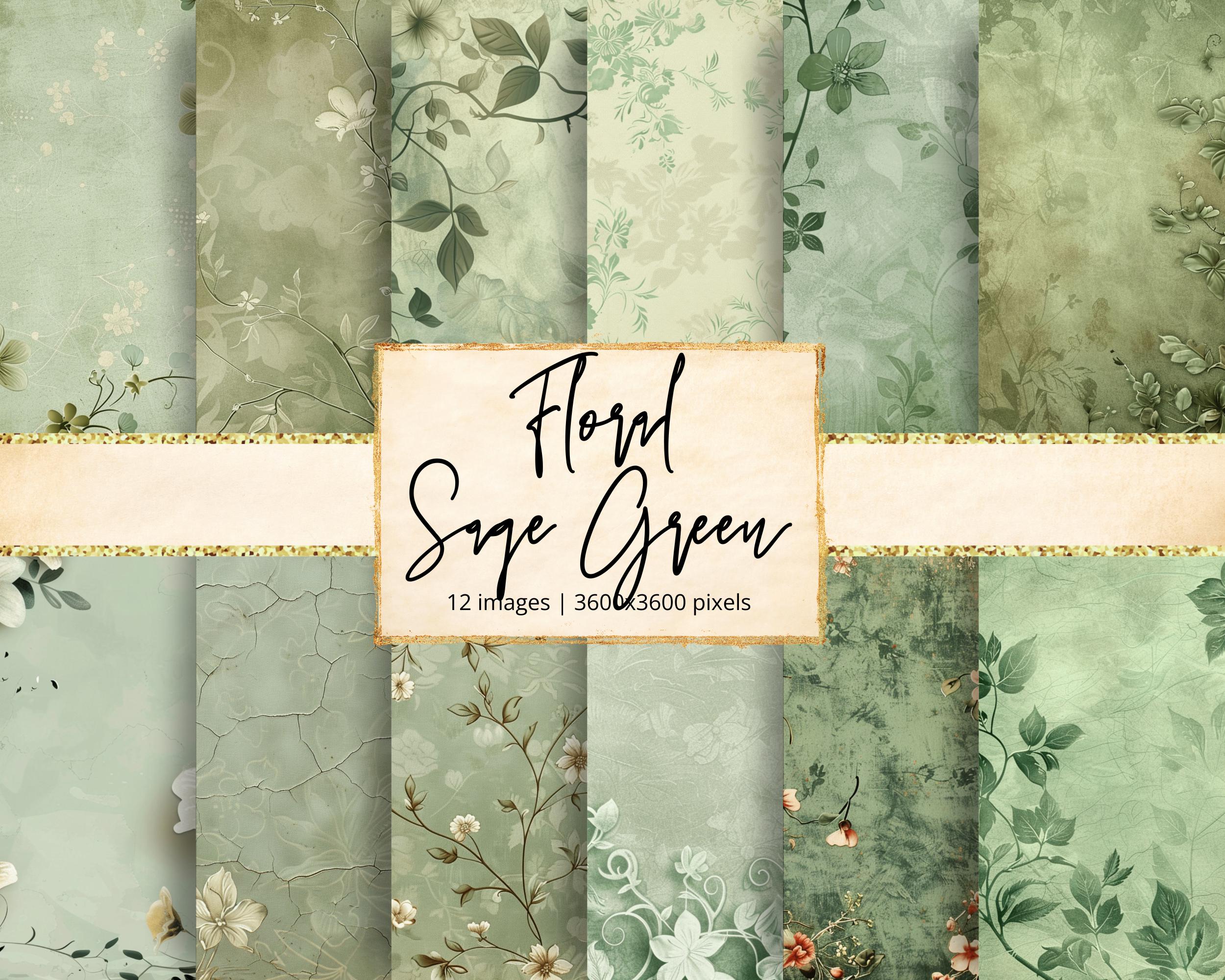 Sage Green Floral Digital Paper, Pastel Green Watercolor Flowers, Green ...