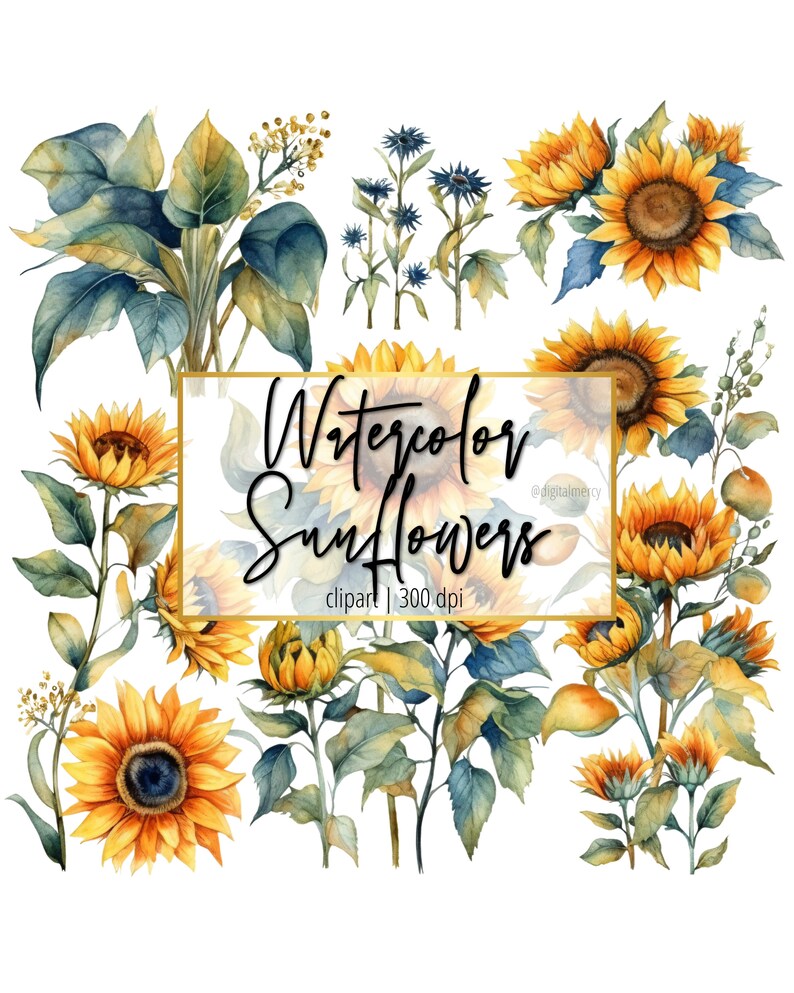 Watercolor Sunflowers Clipart Floral Bouquets Wedding - Etsy
