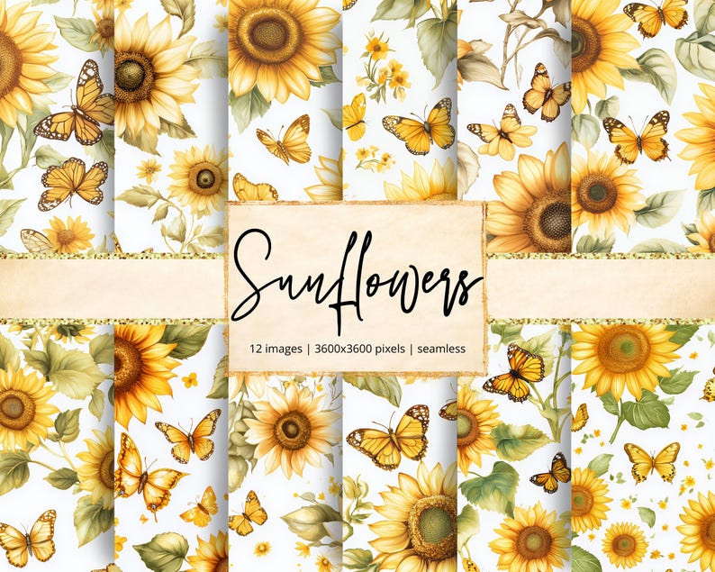 Sunflowers Digital Paper, Yellow, Rustic, Floral, Wildflower, Sunshine ...