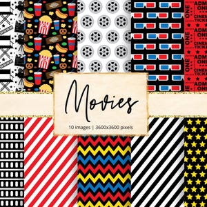 Movies Digital Paper, Cinema, Theater, Movie Night, Popcorn, Tickets ...