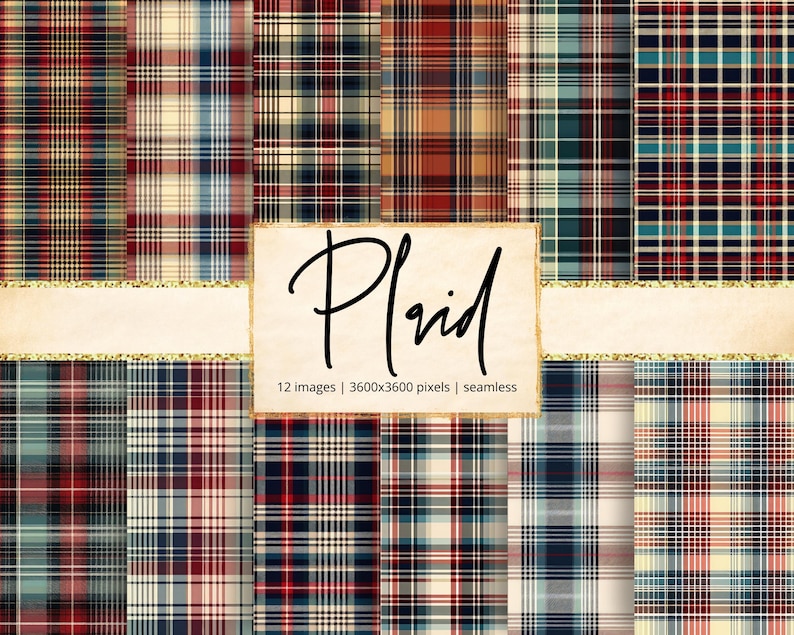 Vintage Plaid Digital Paper, Tartan, Checkered, Buffalo Check, Gingham ...