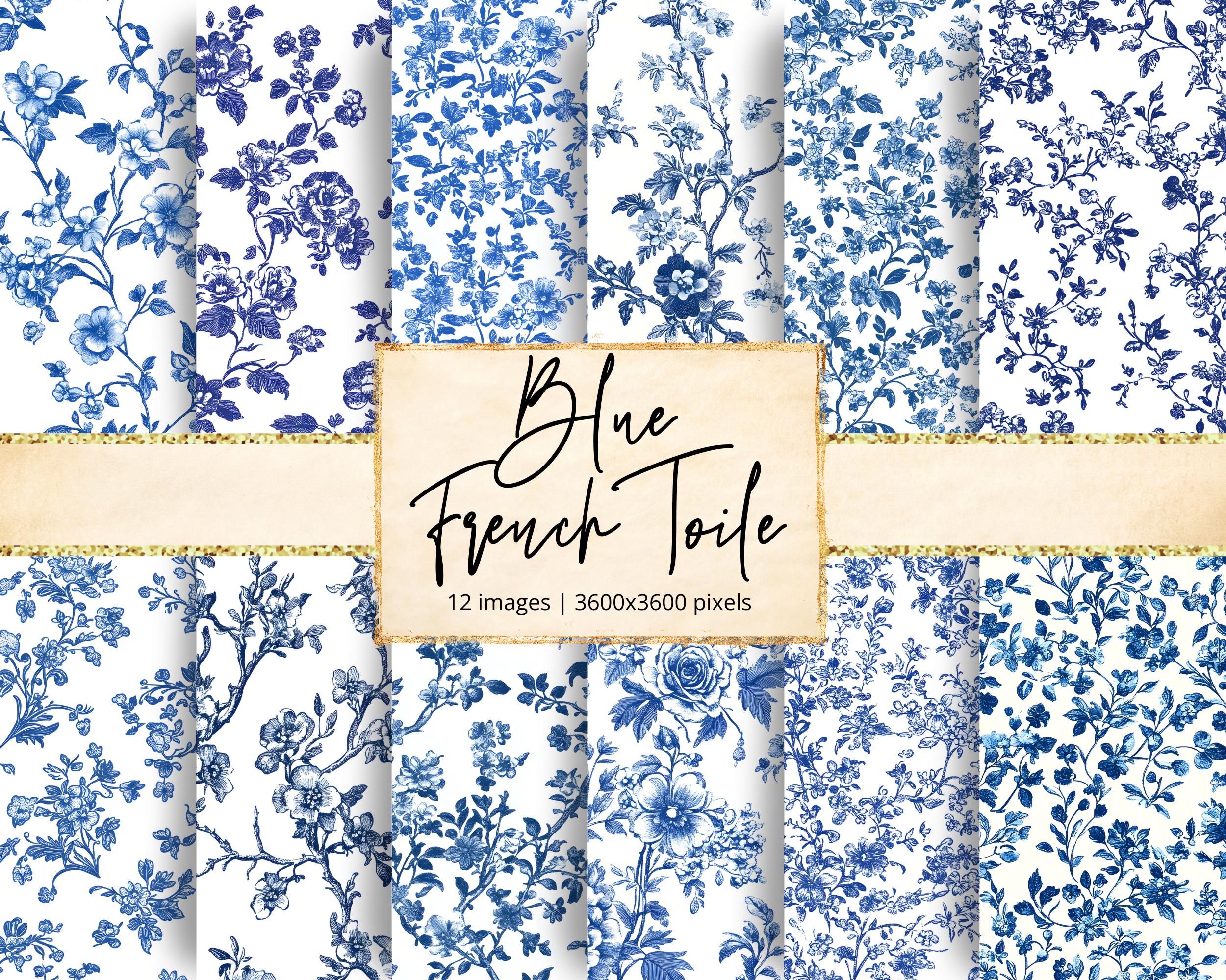 Blue French Toile Digital Paper, Toile De Jouy Pattern, Vintage Floral ...
