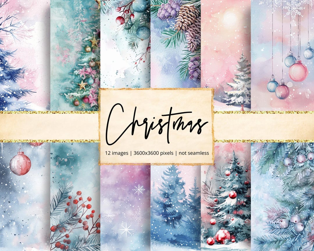 Pastel Christmas Outdoors Digital Paper, Holiday, Festive, Jolly, Santa ...