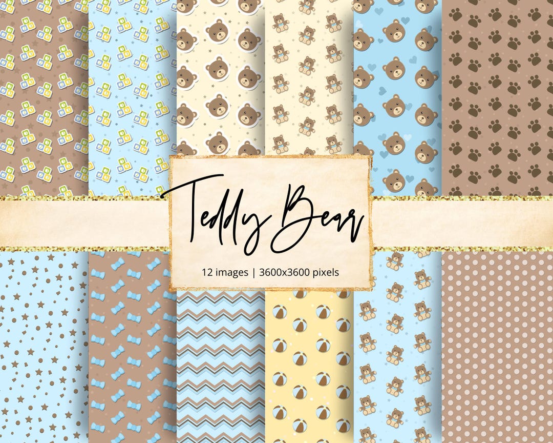 Teddy Bear Digital Paper, Plush, Newborn, Nursery, Blue, Baby, Toy ...
