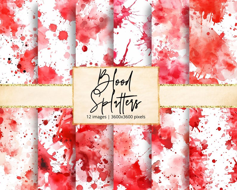 Blood Splatters Digital Paper, Blood Drips, Blood Smears, Vampire, Red ...