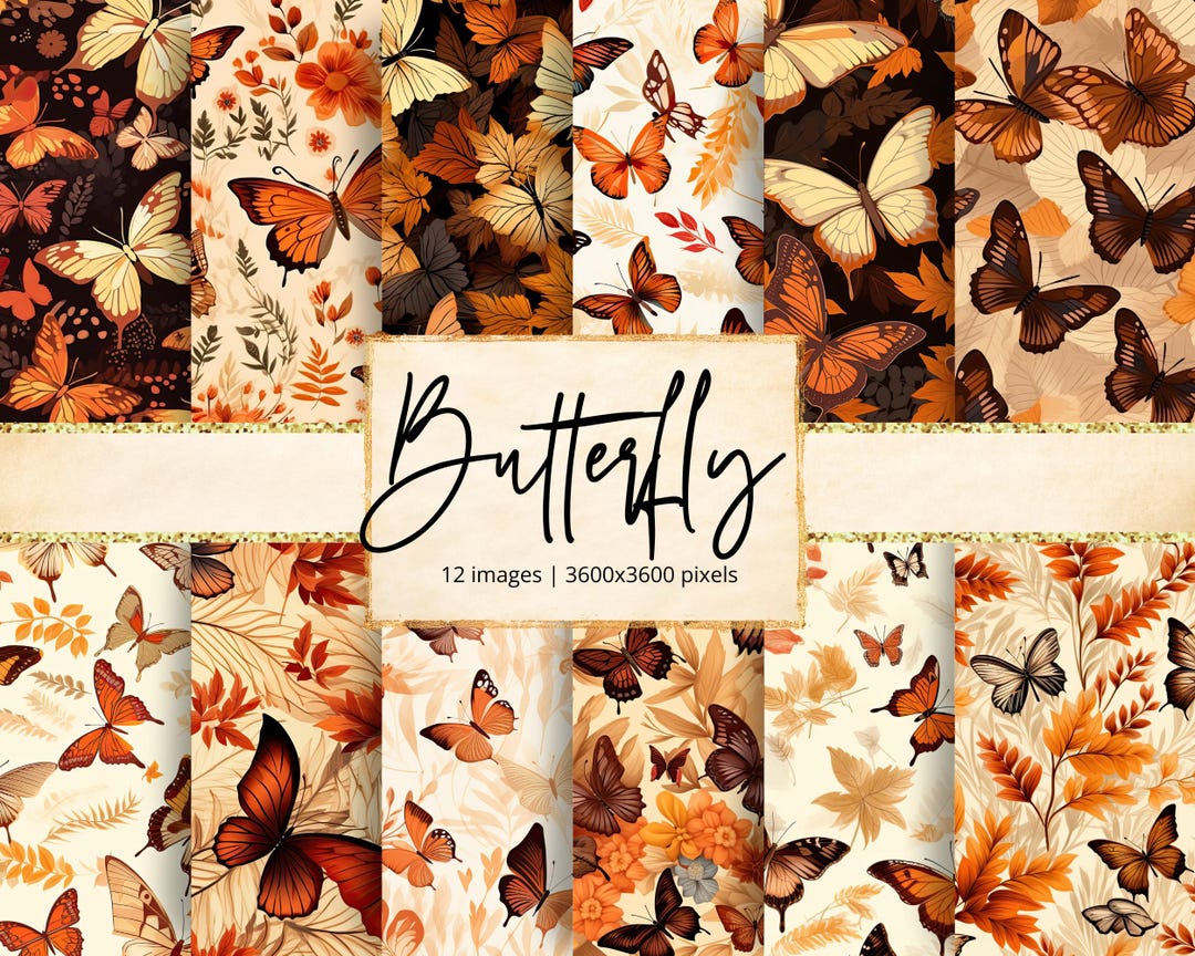 Fall Butterfly Digital Paper, Autumn Butterfly Patterns, Warm Cozy ...