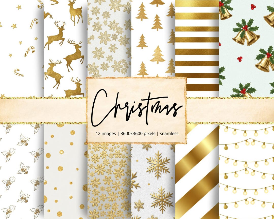 Gold Christmas Digital Paper, Luxury, White, Pattern, Holiday, Festive ...