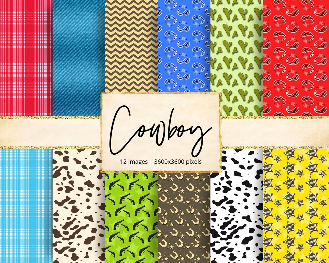 Cowboy Digital Paper, Rodeo, Horse, Lasso, Boots, Ranch, Sheriff ...