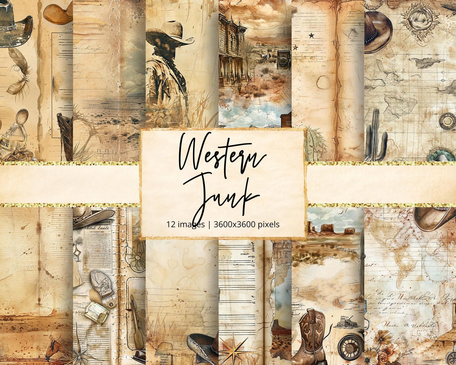 Western Cowboy Junk Digital Paper, Wild West, Vintage Cowboy, Ranch ...