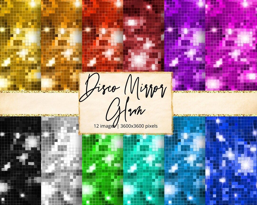 Disco Mirror Glam Digital Paper, Glitter Shimmer Sparkles Sequins Tiles ...
