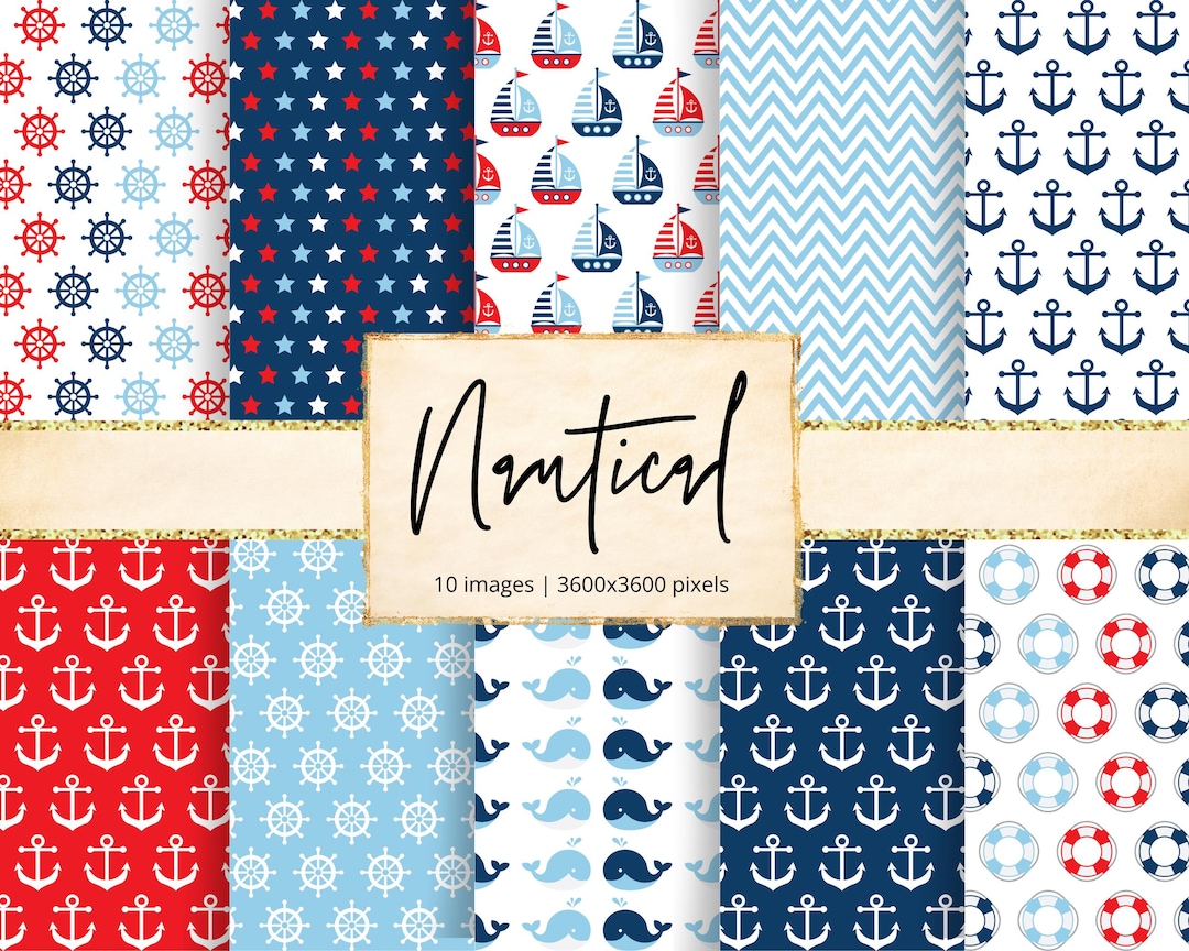 Nautical Digital Paper, Sailing, Boat, Anchor, Sea, Ocean, Ship, Whale ...