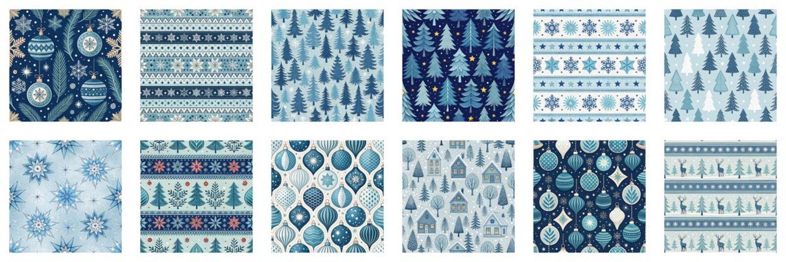 Blue Christmas Digital Paper, Ornament, Pattern, Holiday, Festive ...