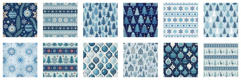 Blue Christmas Digital Paper, Ornament, Pattern, Holiday, Festive ...