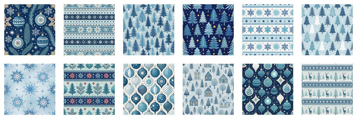 Blue Christmas Digital Paper, Ornament, Pattern, Holiday, Festive ...