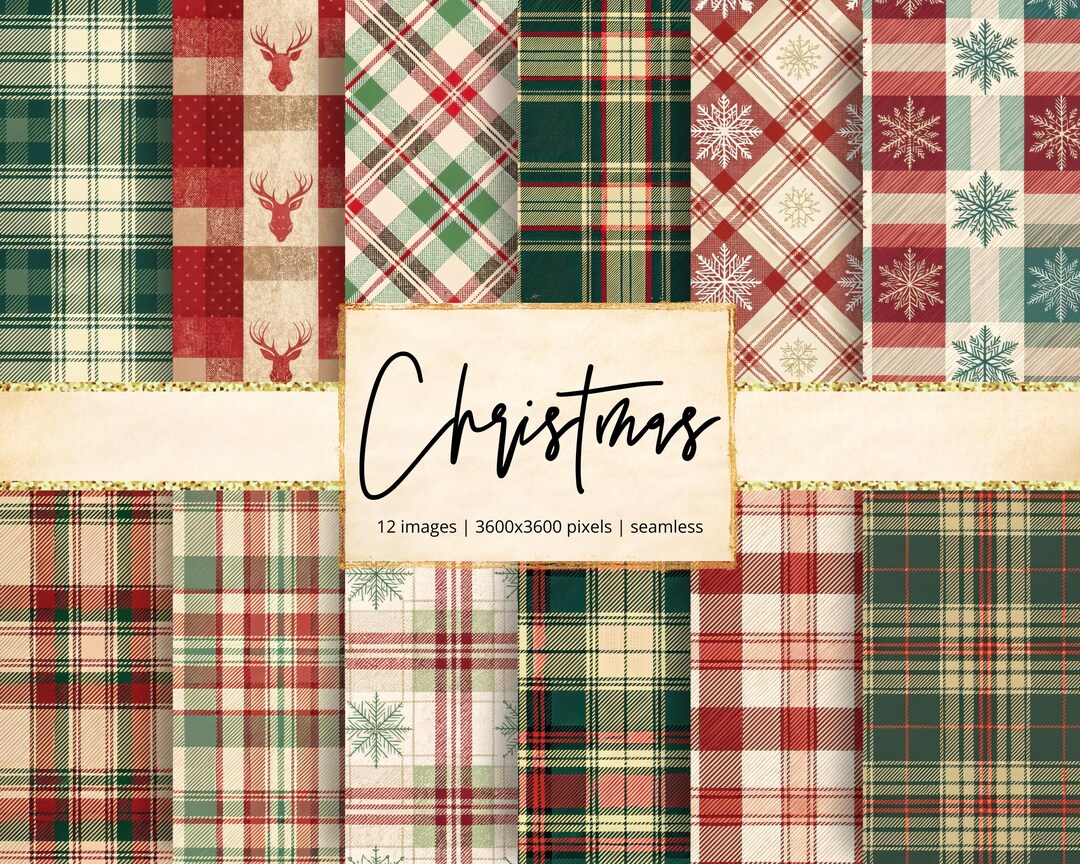 Christmas Digital Paper, Red, Green, Plaid, Tartan, Holiday, Festive ...