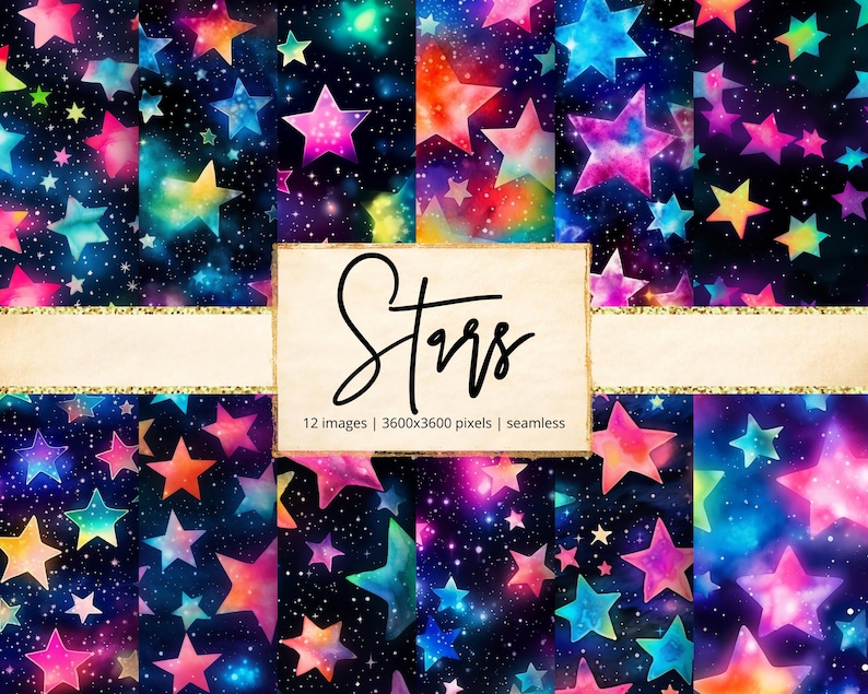 Stars Digital Paper, Celestial, Cosmic, Galaxy, Astral, Nebula, Lunar ...