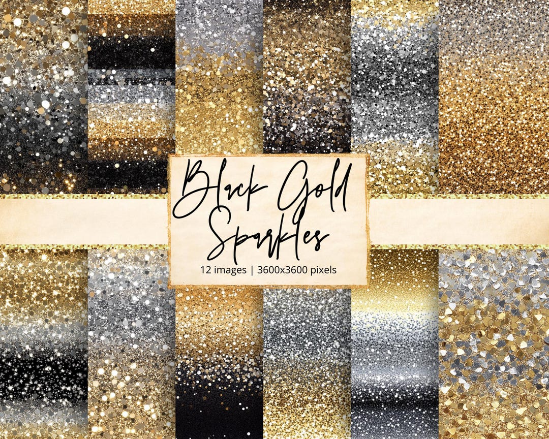 Black Gold Silver Digital Paper, Black Gold Glitter, Black Gold Foil ...
