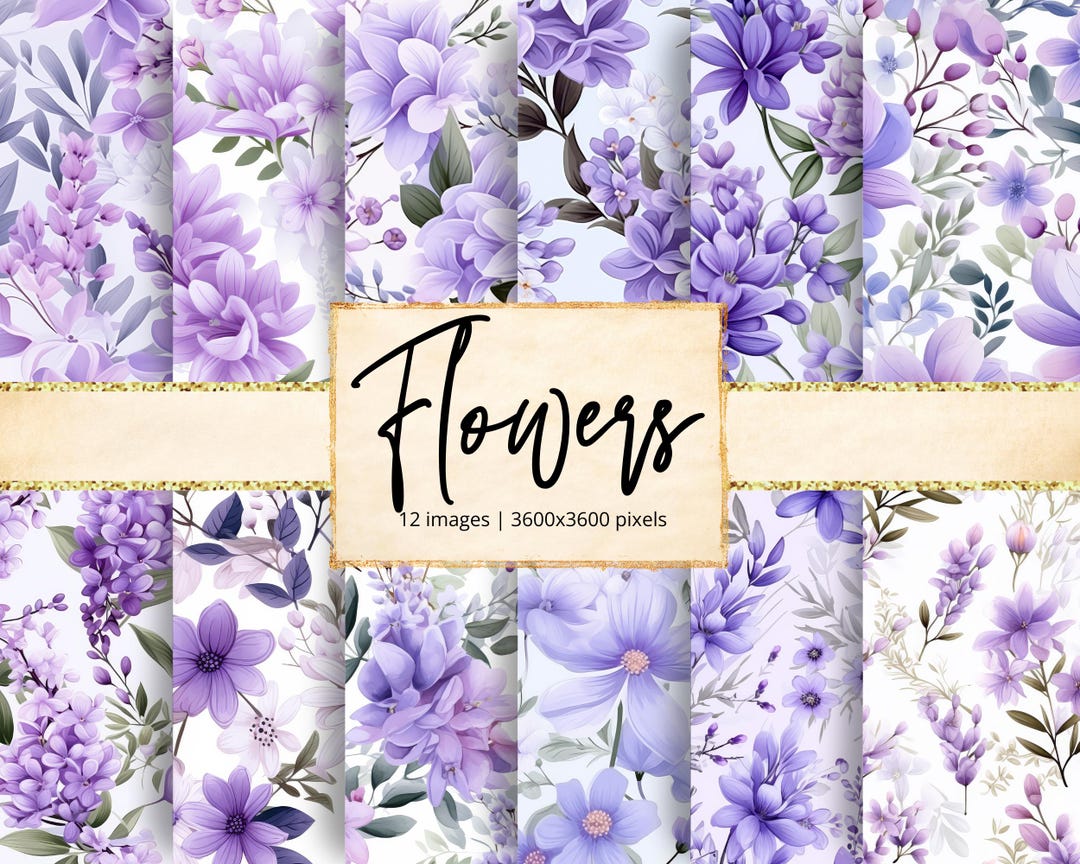 Purple Lilac Flowers Digital Paper, Violet, Floral, Botanical ...