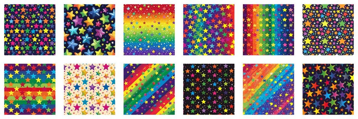 Rainbow Stars Digital Paper, Celestial, Cosmic, Galaxy, Astral, Nebula ...