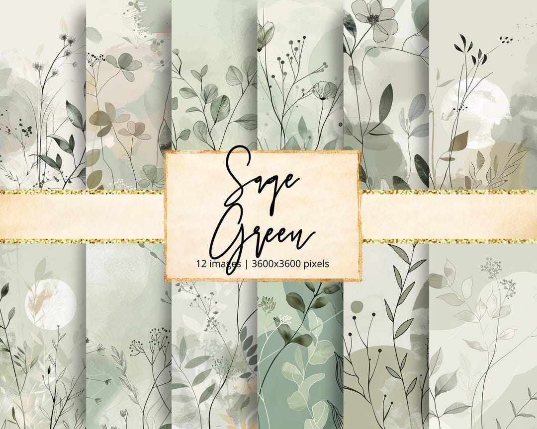 Sage Green Leaves Digital Paper, Foliage, Botanical, Floral, Leafy ...