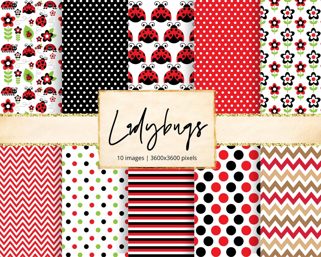 Ladybugs Digital Paper, Insects, Bugs, Polka Dots, Red, Cute Bugs ...