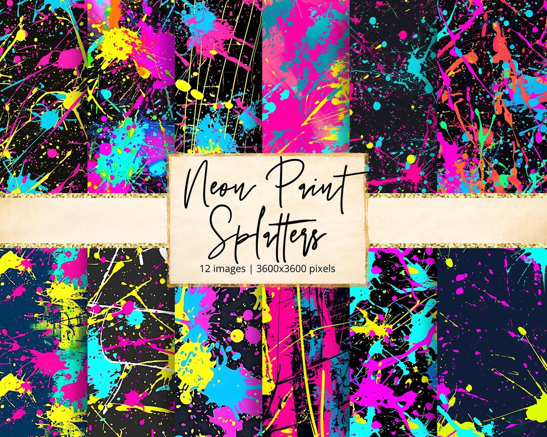 Neon Splatters Digital Paper, Paint Splatters, Watercolor Drips ...