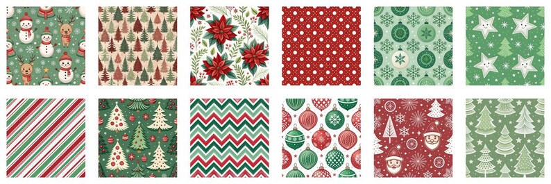 Christmas Digital Paper, Red, Green, Ornament, Pattern, Holiday ...