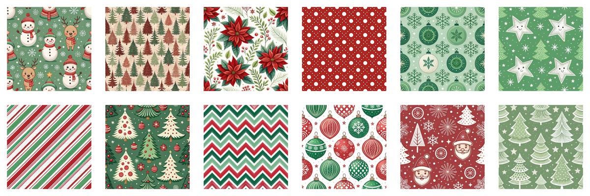 Christmas Digital Paper, Red, Green, Ornament, Pattern, Holiday ...