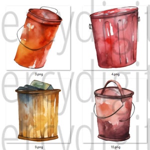 Watercolor Trash Cans Clipart, Garbage, Dustbin, Recycle, PNG, Clip Art ...