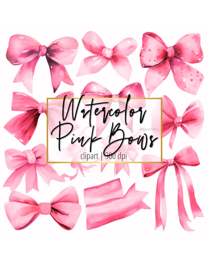 Watercolor Pink Bows Clipart, Pink Ribbons, Girly, Pastel Pink, PNG ...